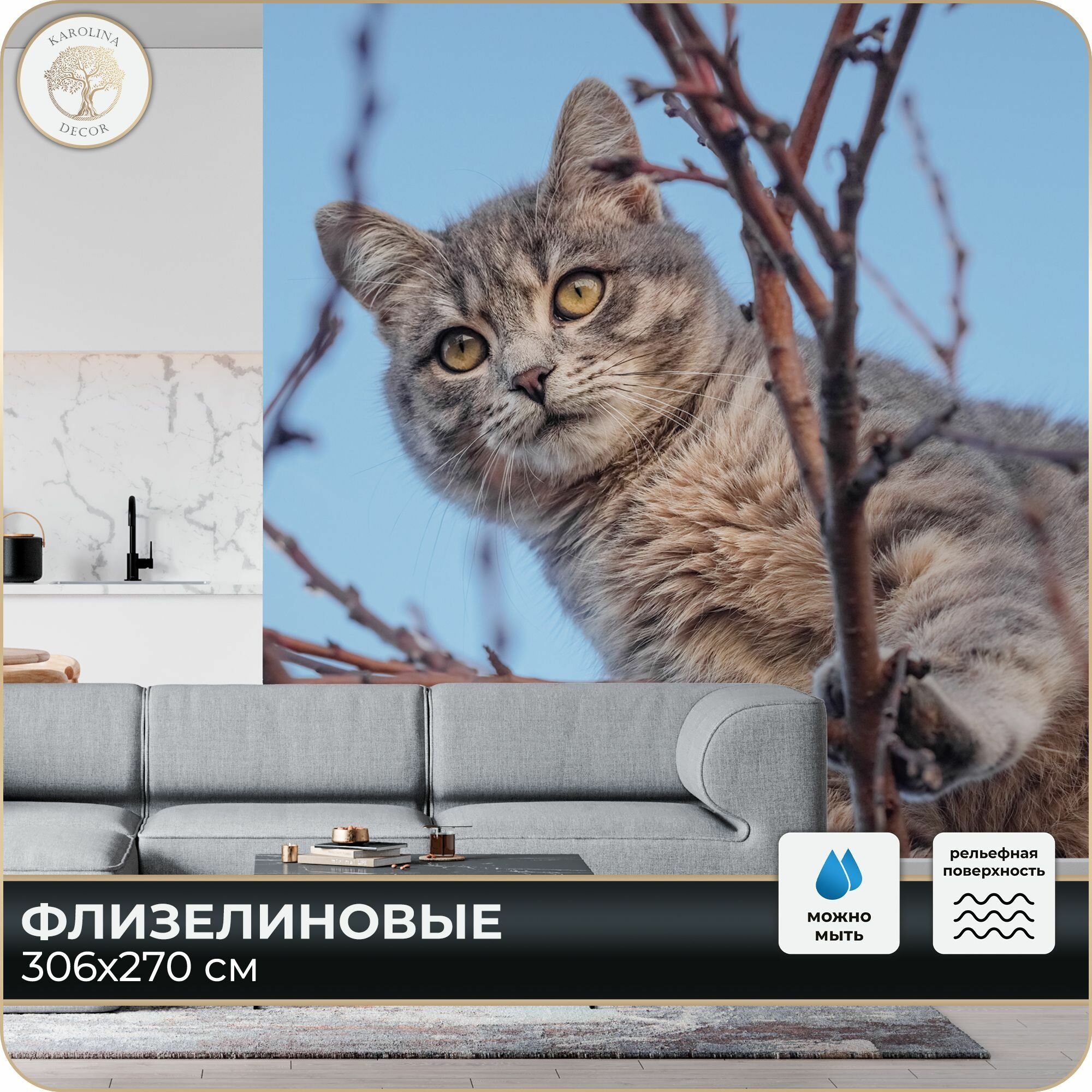 Фотообои 3D Кот в спальню в гостиную на кухню 300х270