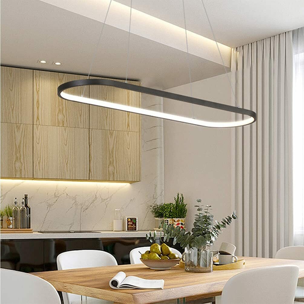 LED Подвесной светильник для Столовая IWANTDO BD96, Регулируемый по высоте, Черный, L90см, 3000K, 41вт, 8-15 кв. м