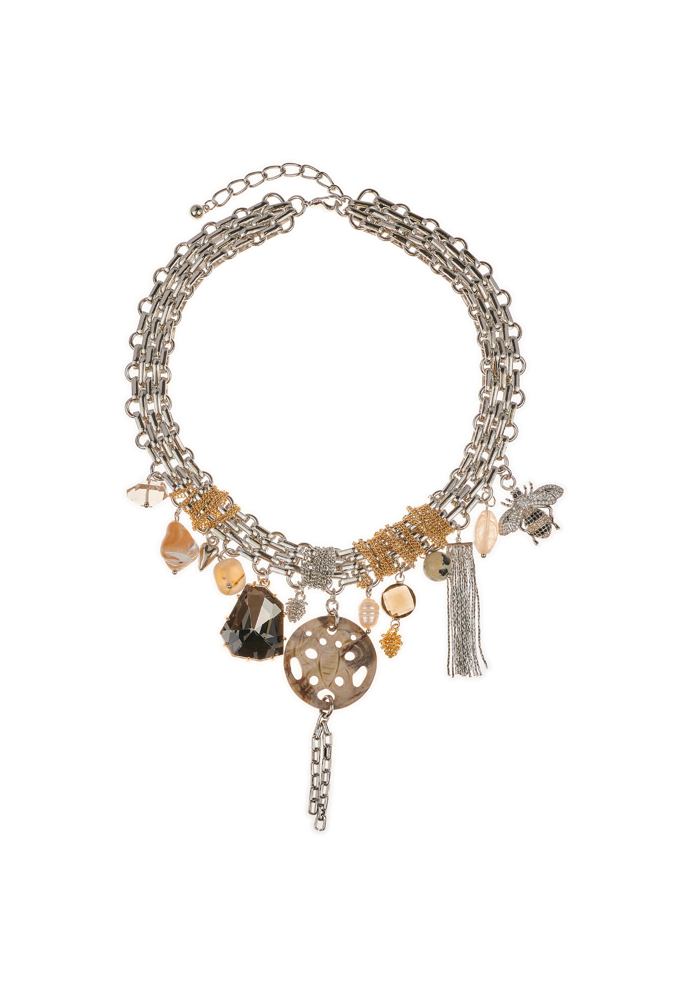 Колье YAROSLAVNA, яшма, перламутр, раухтопаз, халцедон, циркон, стекло