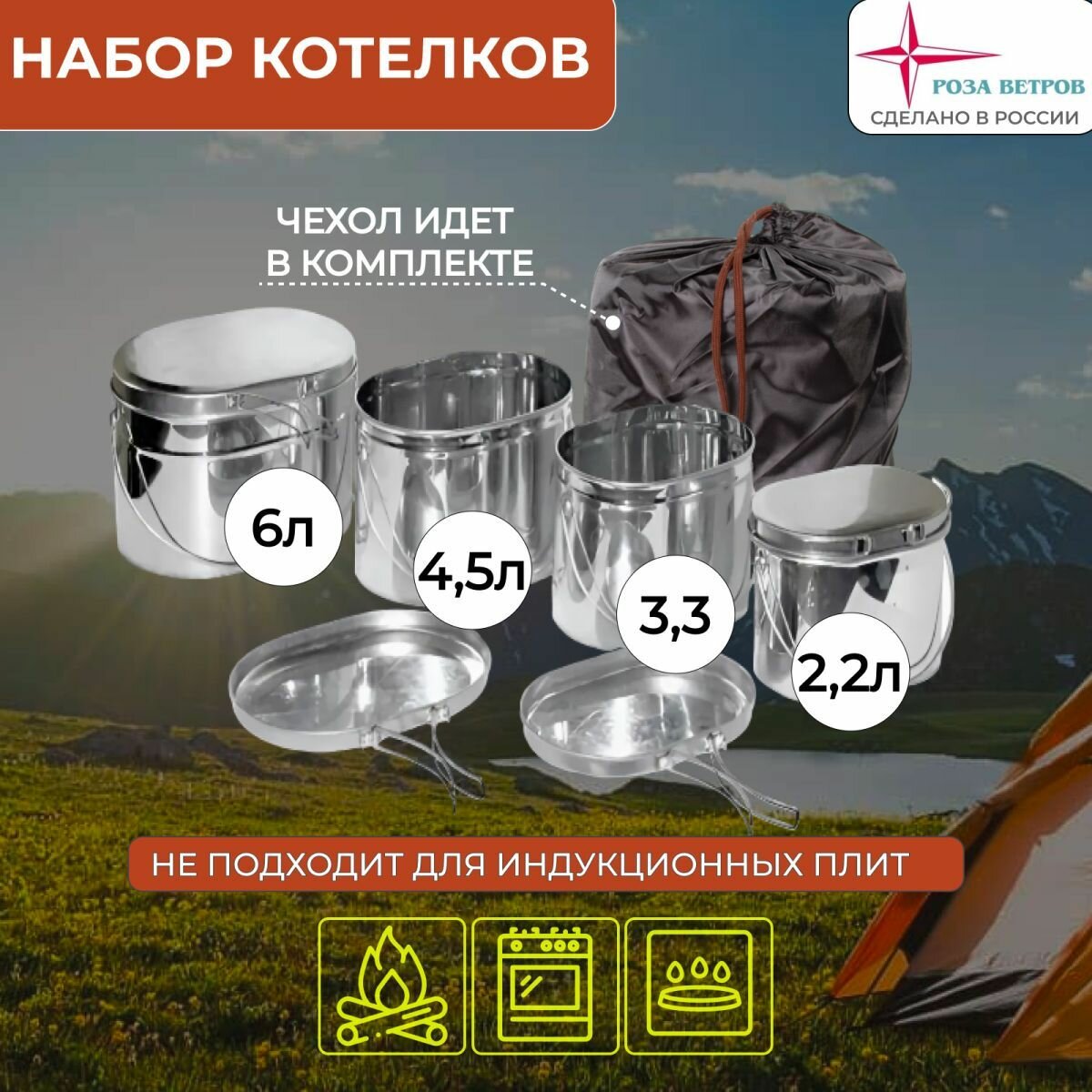 Набор туристической посуды для охоты и рыбалки №1 нерж Роза ветров