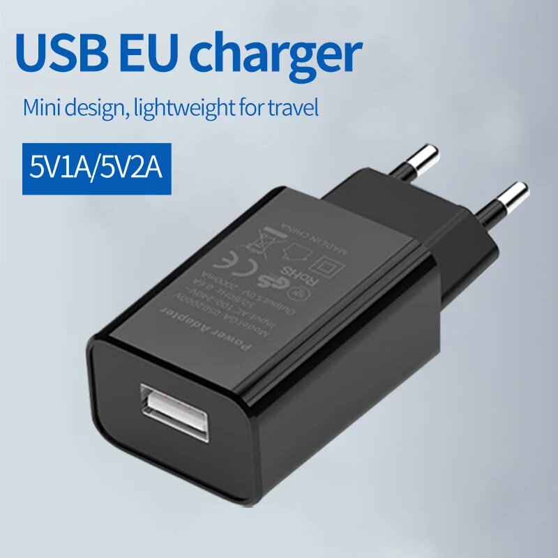 USB зарядное устройство 5 в 2 а стандартное Европейское регулирование CE/GS сертифицированная безопасная вилка мини удобный адаптер питания для путешествий 5V2A black