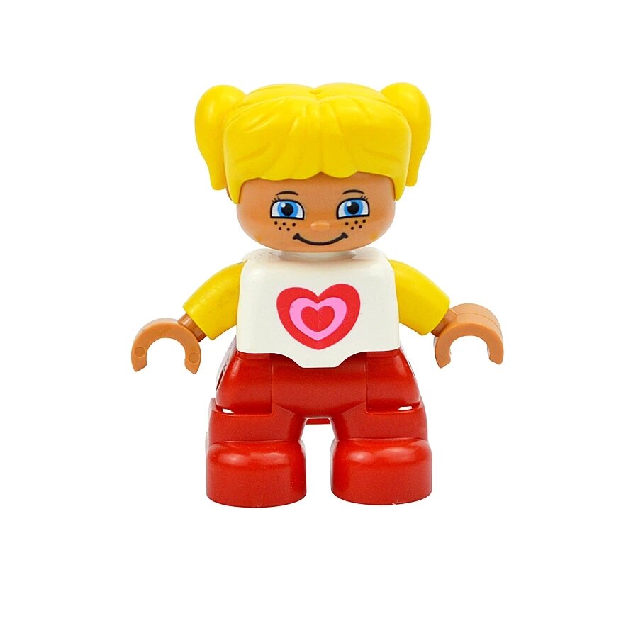 Лего Duplo фигурка девочки в красном с сердцем