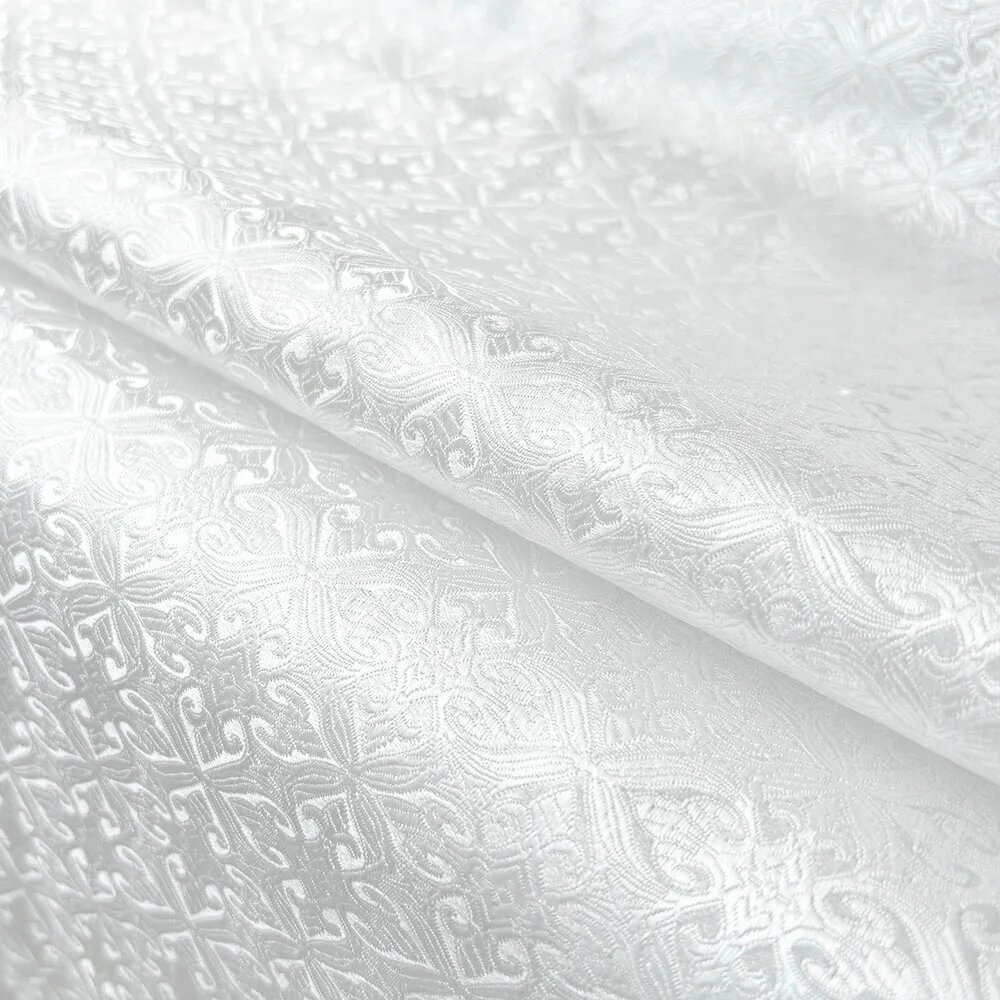 Findohope Дамасская шелковая атласная парча, винтажная цветочная вена Белый, WHITE
