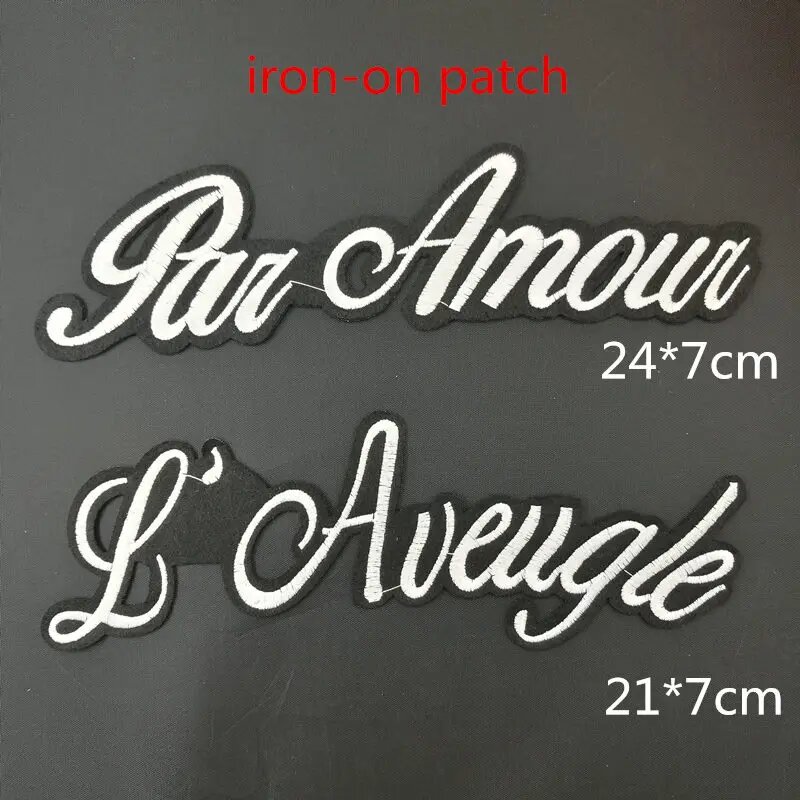 Патч "Par Amour" и "L'Aveugle", iron-on, 24*7см, 21*7см, letter