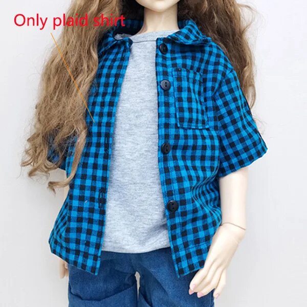 Рубашка клетчатая для куклы BJD 1/6, 1/4, 1/3, сине-черная