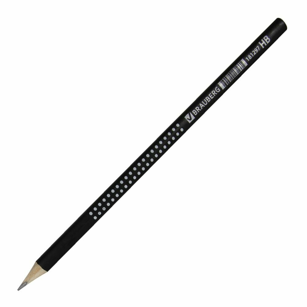Карандаш чернографитный BRAUBERG, 1 шт, "Black&White", HB, трехгранный, корпус черный, заточенный (12 штук в упаковке)