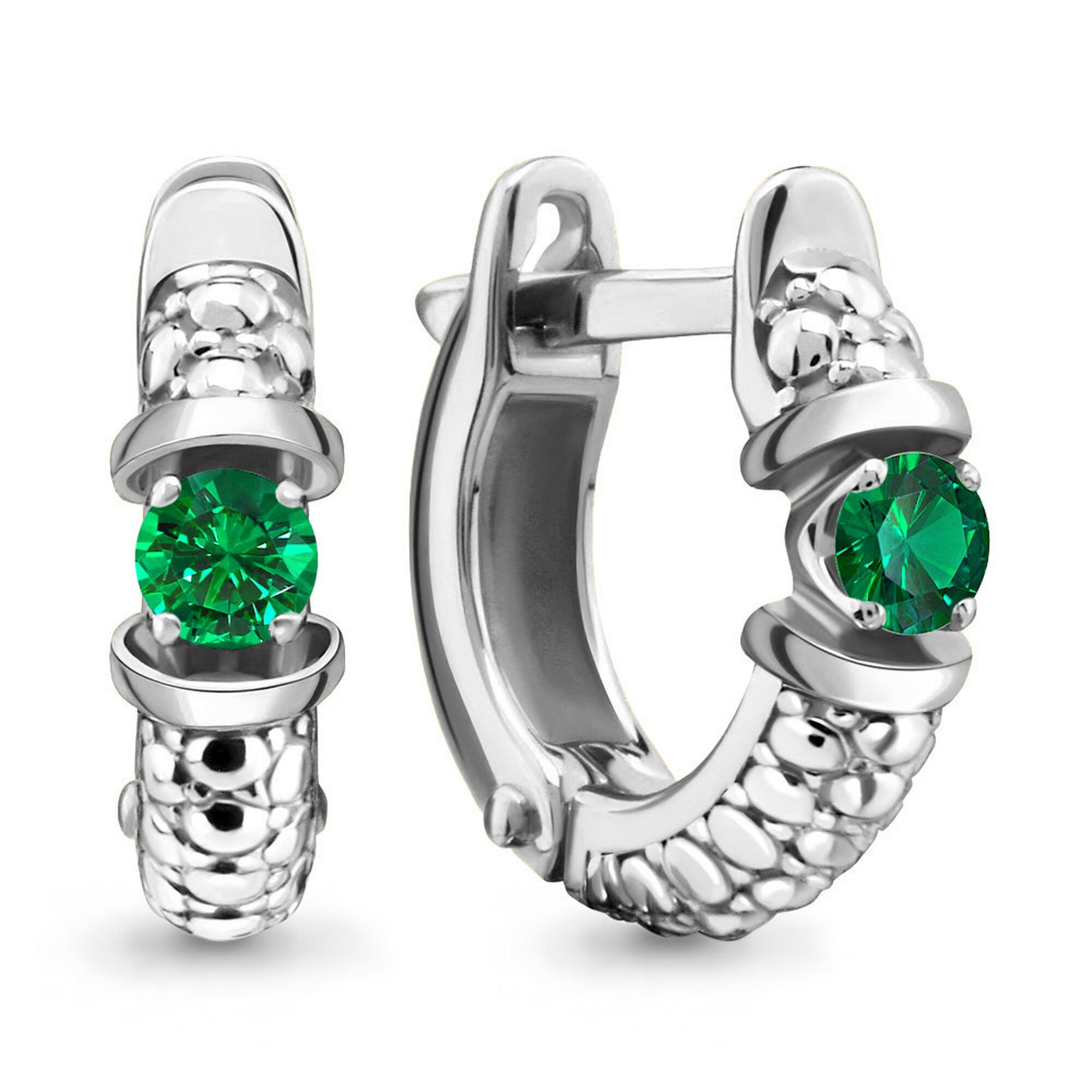 Серьги, серебро, 925 проба, родирование, изумруд синтетический