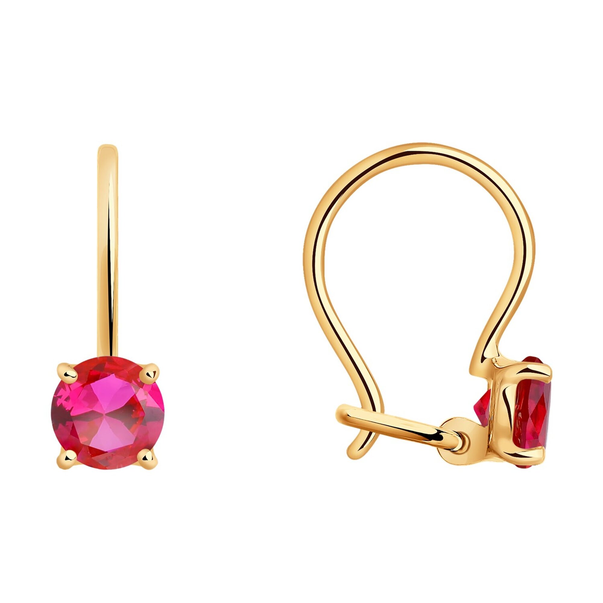 Серьги, красное золото, 585 проба, корунд