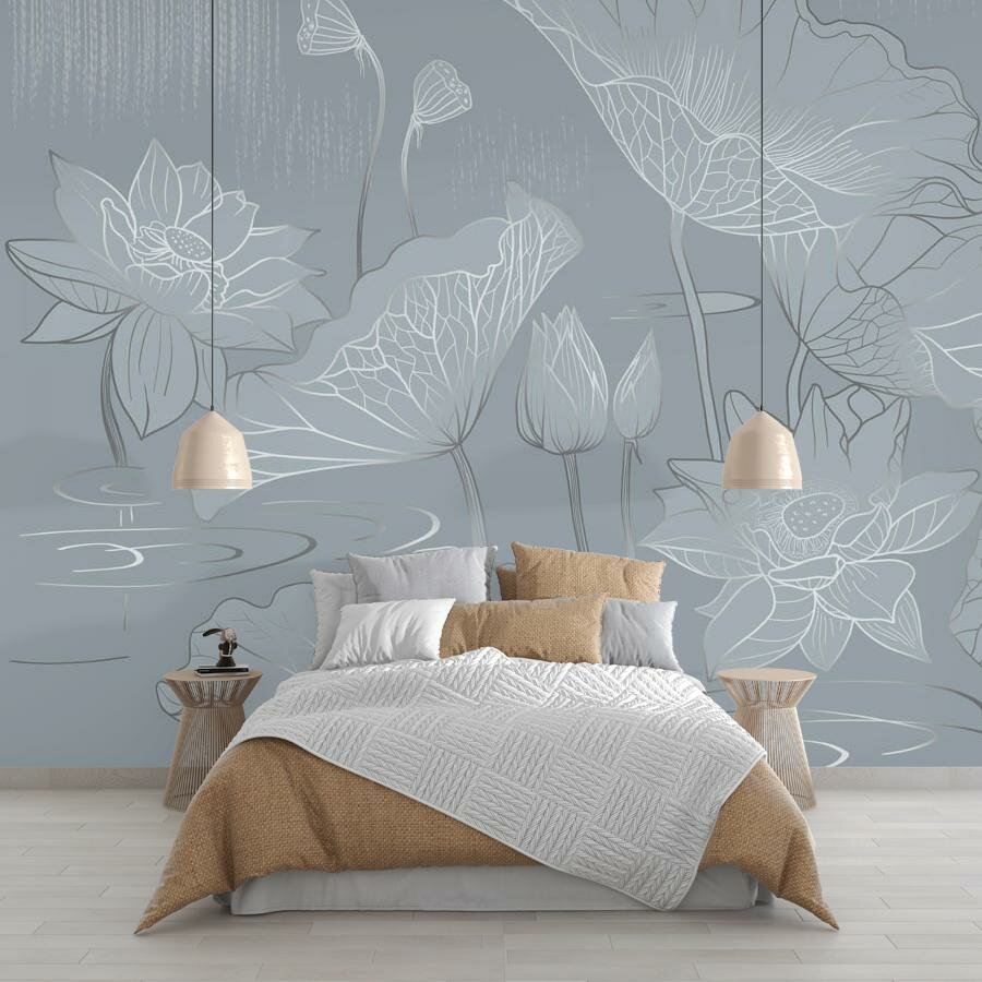 Фотообои Листья кувшинок 13-729-S-Флок 270 x 200 см (ВхШ) S, флизелиновые, влагостойкие обои MasterFresok