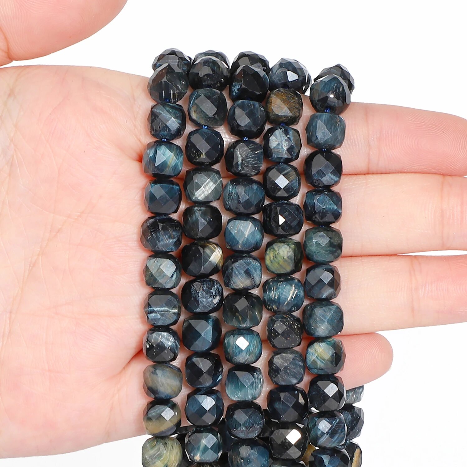 Кубические бусины тигровый глаз Xilitata 8 мм синие, Темно-синий, 8x8mm about 47pcs, Black tiger eye