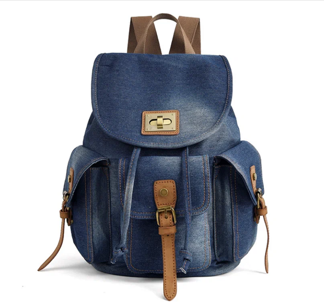 Рюкзак из джинсового материала женский| для девочек темно-синий деним, городской молодежный