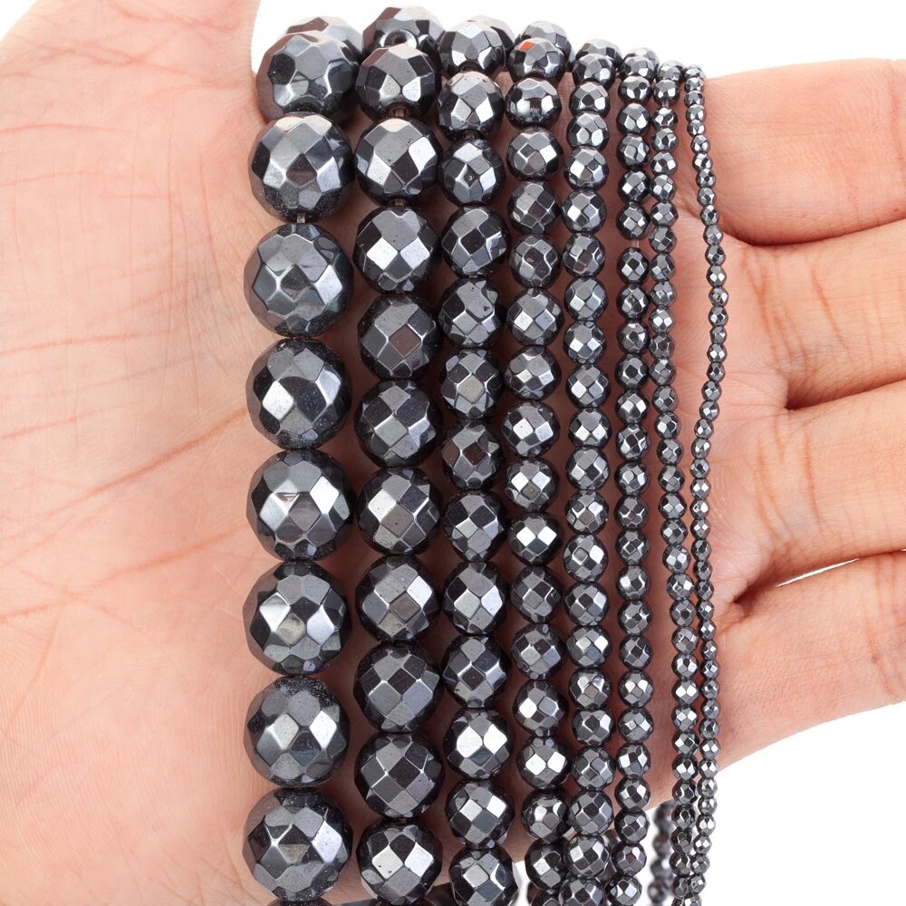 Бусины из гематита черные, 8 мм, Faceted Round, 46 шт.