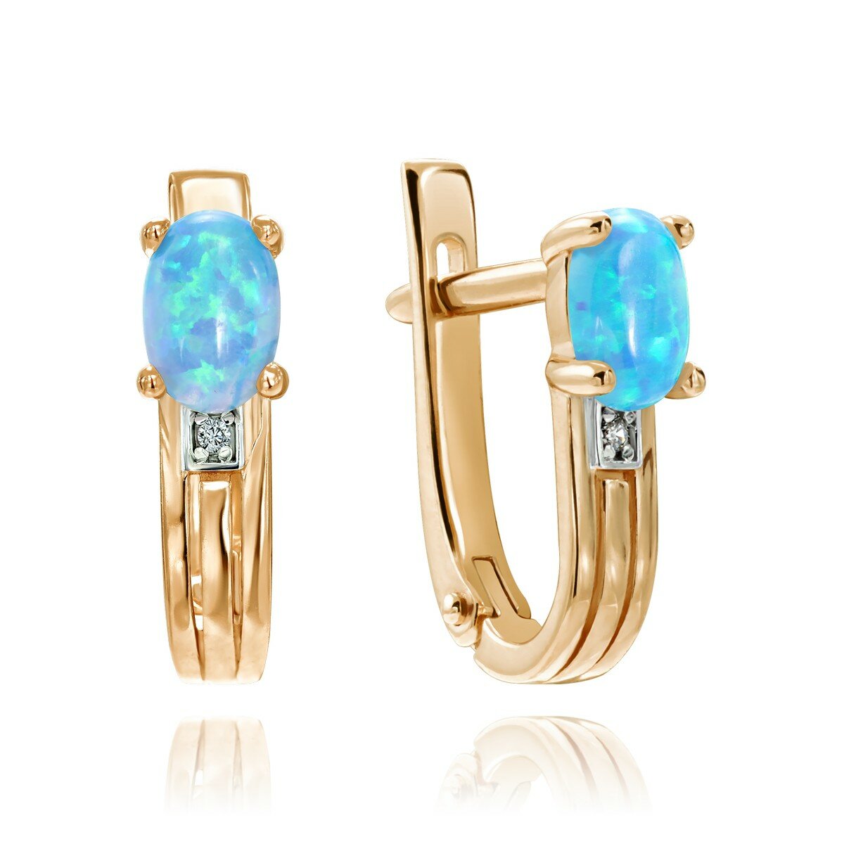 Серьги, красное золото, 585 проба, опал