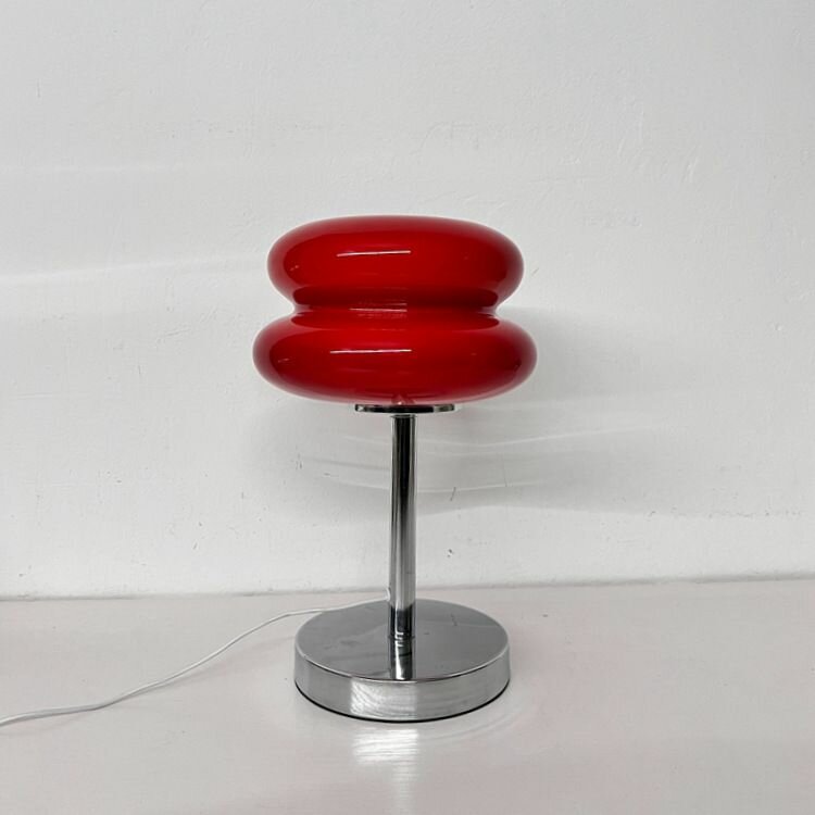 Настольная лампа Bauhaus Macaron Ins Glass, металл, стекло, 36Вт, красная