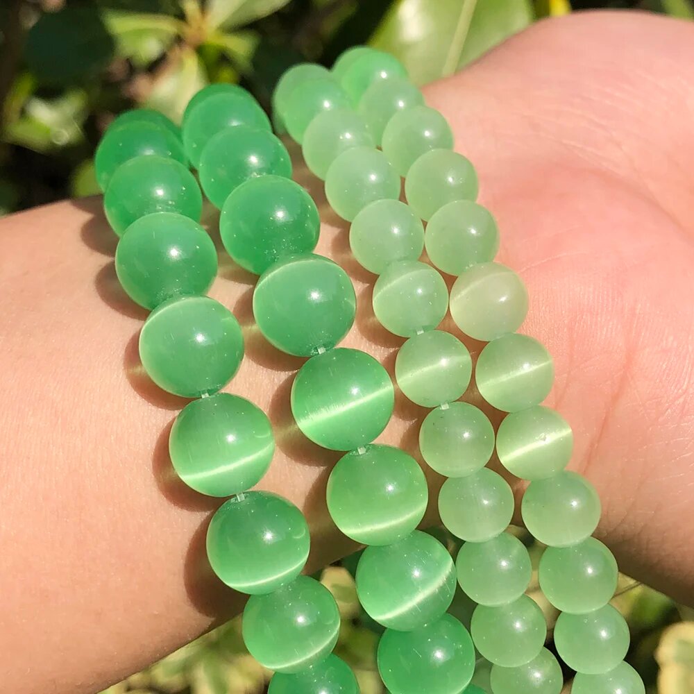 Бусины "кошачий глаз" TTUIJI 4-12 мм Изумрудный, 4mm about 90pcs, light green