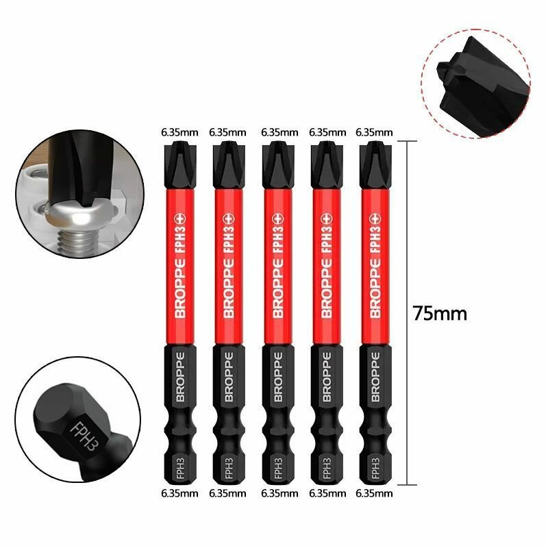 PZ/FL Набор отверток для автоматов/розетки, магнитные биты для электрика, шестигранный хвостовик, 75 мм 5шт FPH3