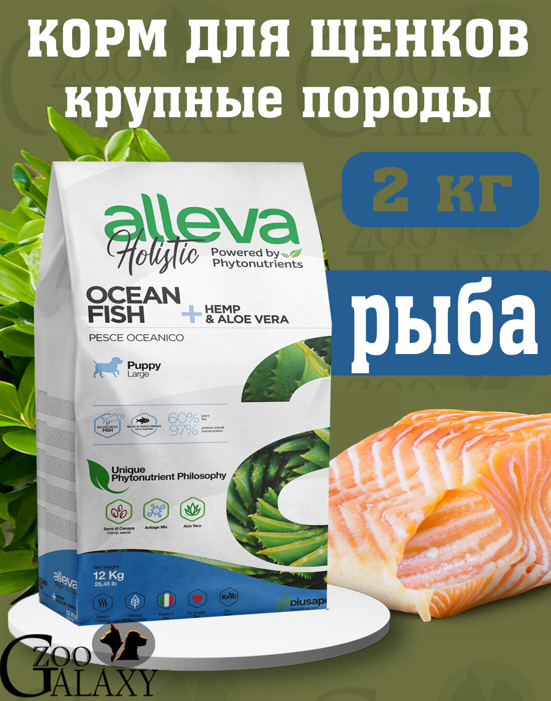 ALLEVA Корм HOLISTIC для крупных щенков рыба 2 кг