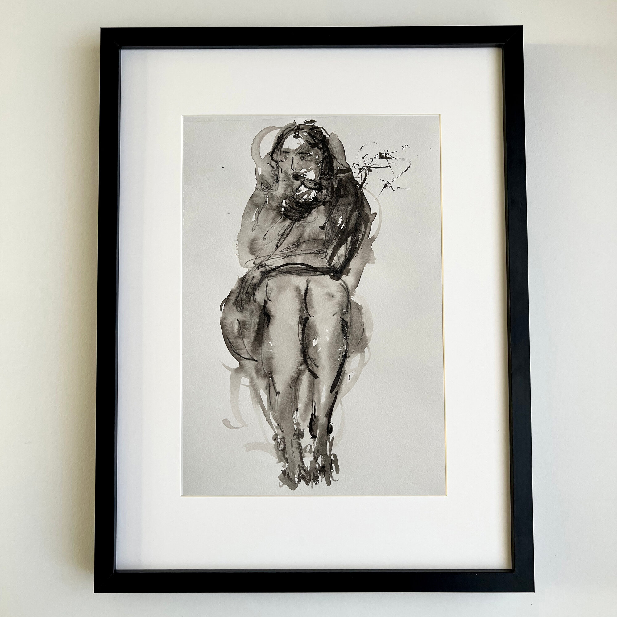 Графика, Девушка с кофе, бумага, тушь, художник Бежина Ольга, 42х32 см