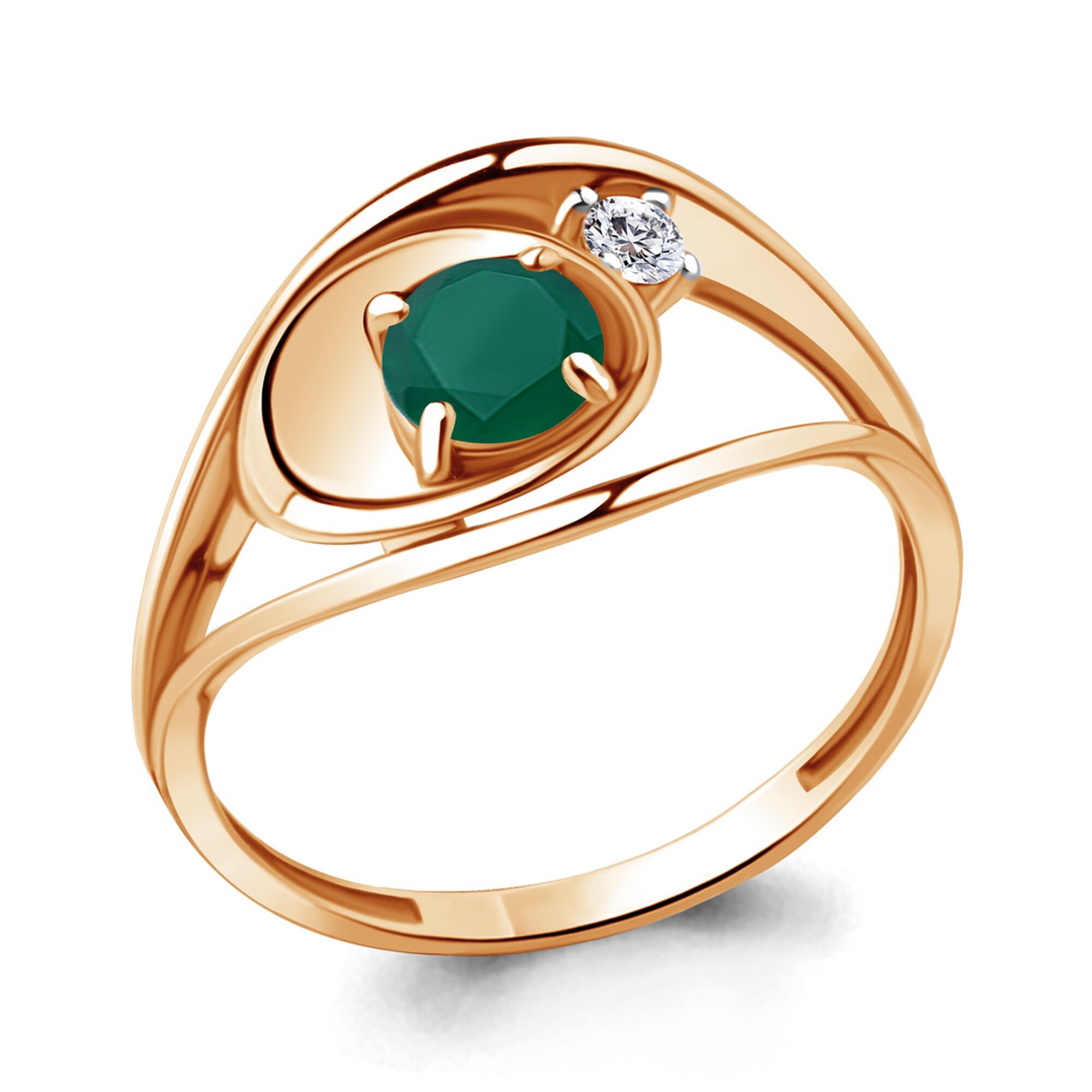 Кольцо, серебро, 925 проба, золочение, фианит, агат