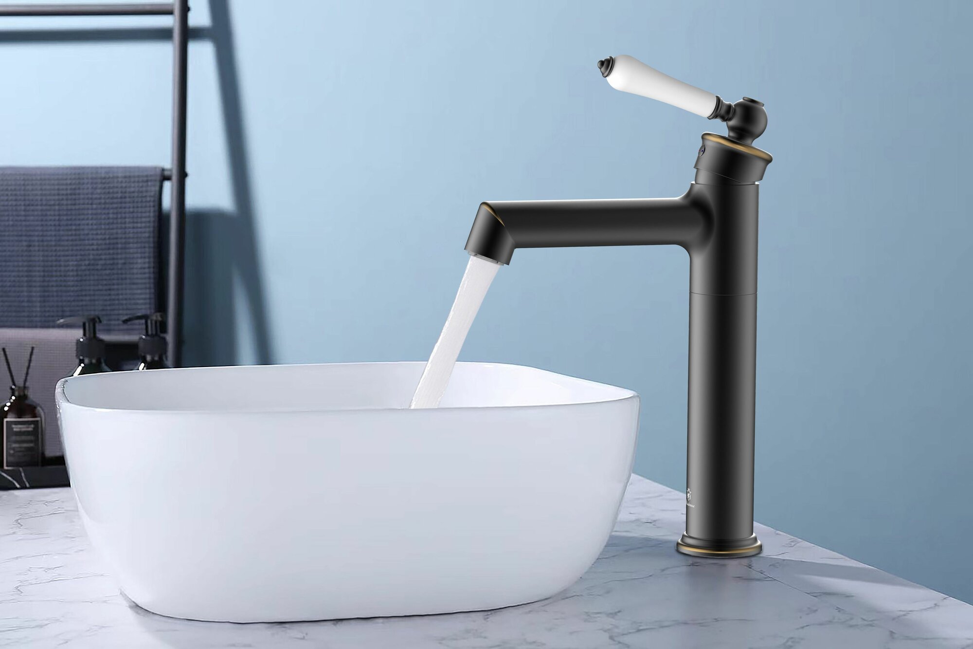 Смеситель для раковины Diadonna D173-13HG высокий (для умывальника), кран для раковины в ванную, латунь, черная бронза