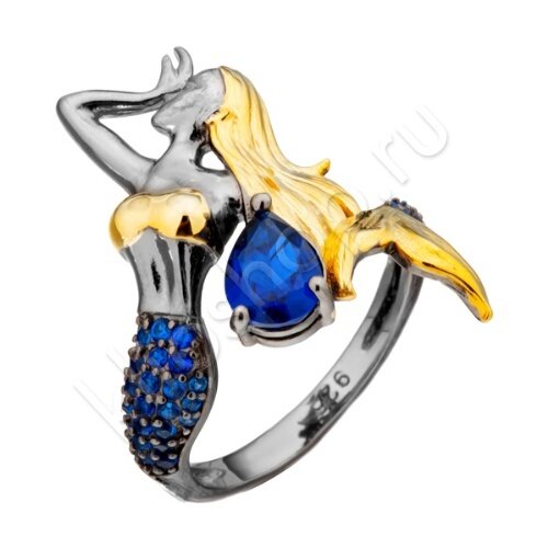 Кольцо, серебро, 925 проба, чернение, родирование, золочение, шпинель синтетическая