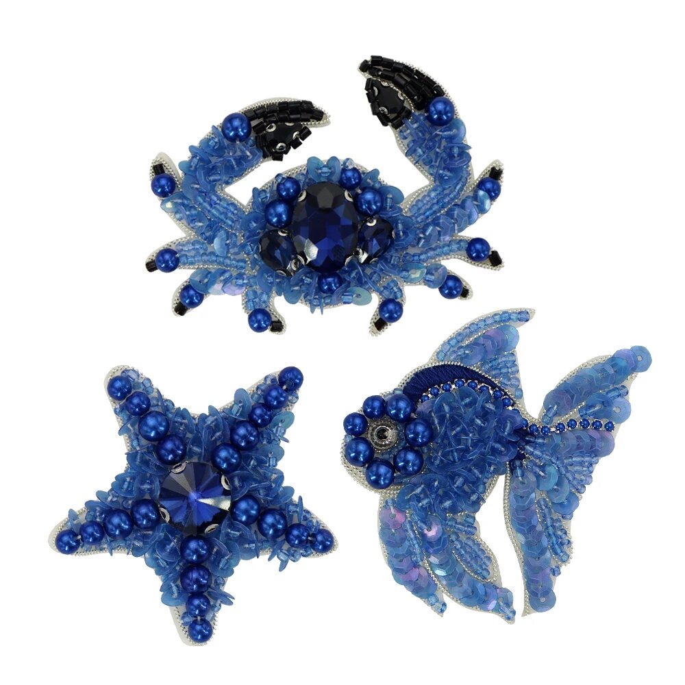 Нашивки с рыбкой и крабом из бисера 1 set of 3pieces