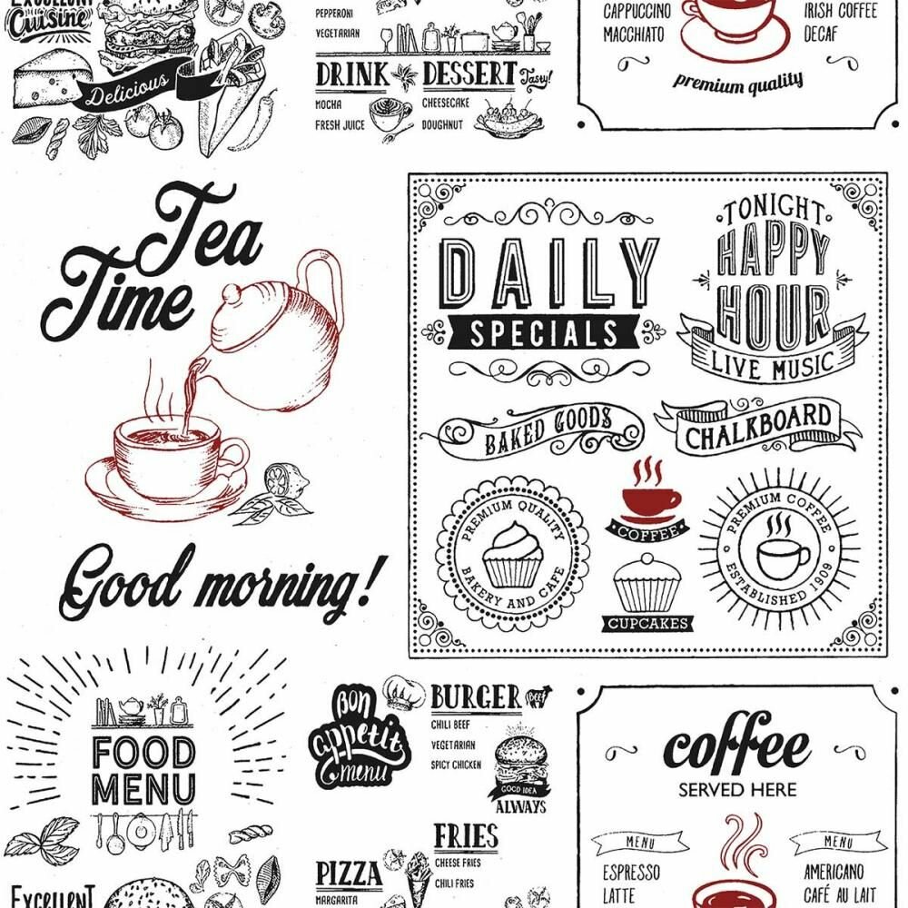 Обои Бумажные Для кухни, влагостойкие в стиле скетчинг, белые с черным 0,53х10м