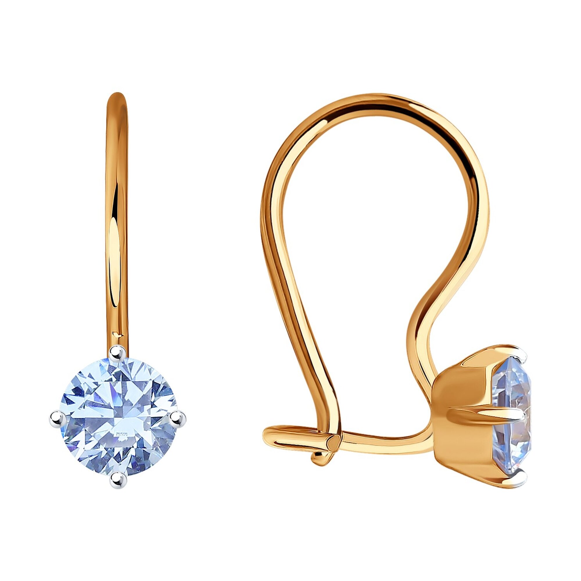 Серьги, красное золото, 585 проба, фианит