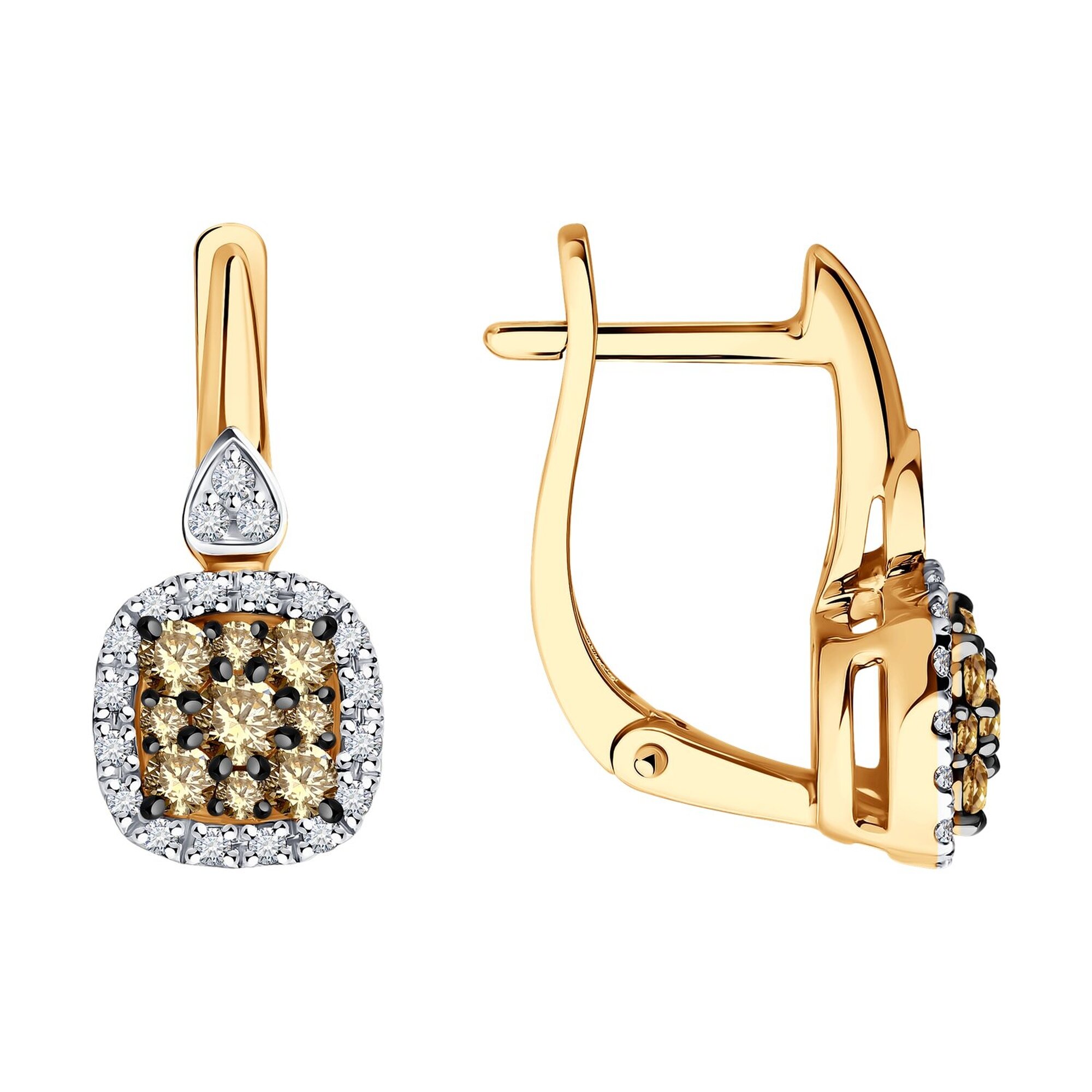 Серьги, красное золото, 585 проба, бриллиант