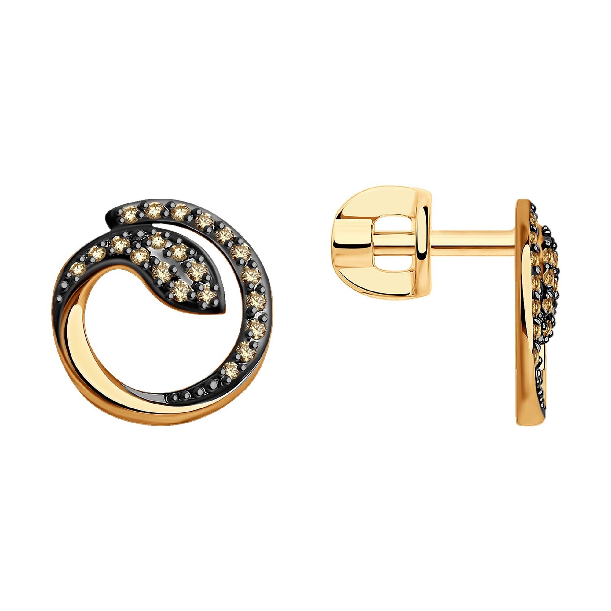 Серьги пусеты, красное золото, 585 проба, бриллиант