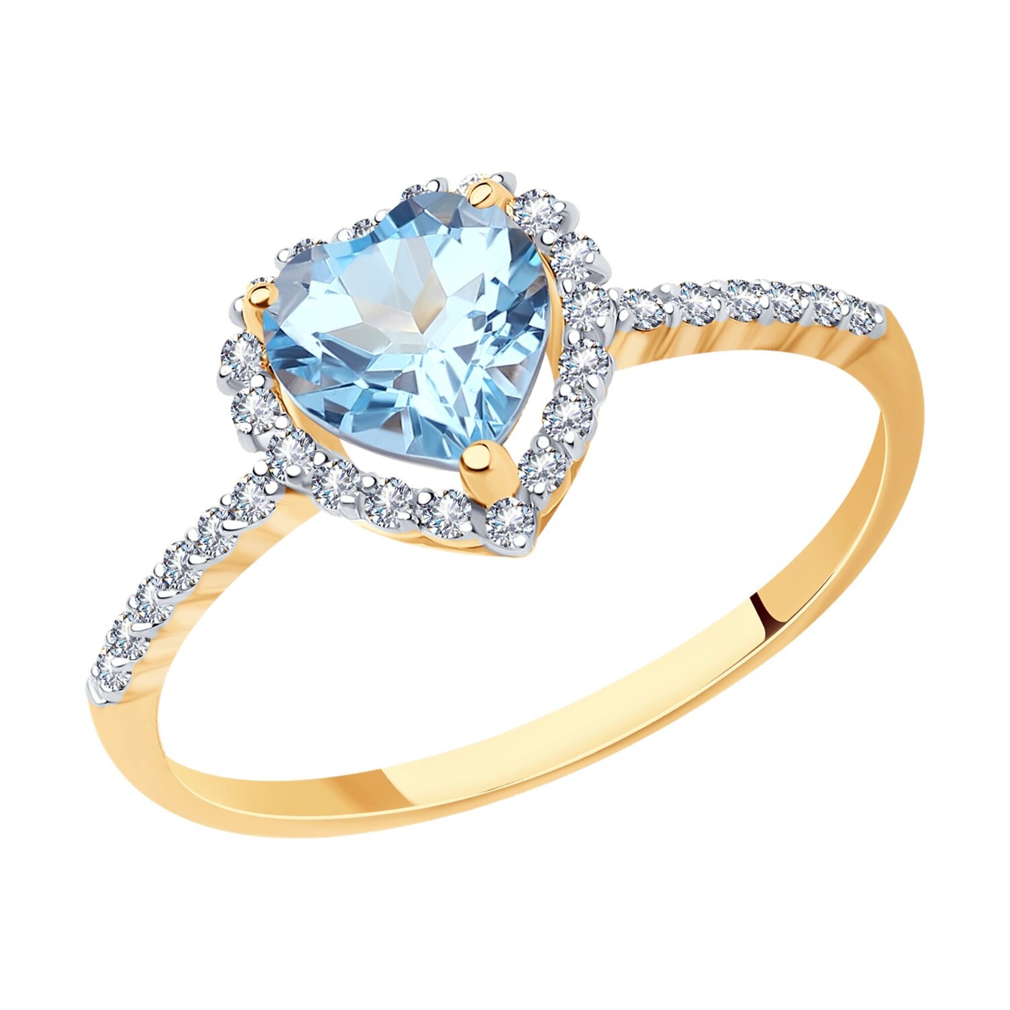 Кольцо, красное золото, 585 проба, фианит, топаз