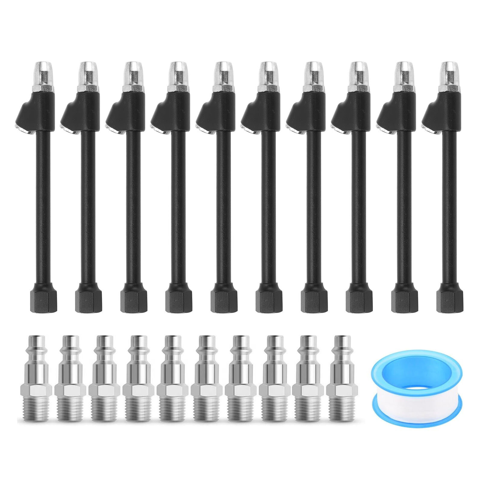 Комплект из 10 сменных двухголовочных пневматических патронов с резьбой 1/4 FNPT, удлиненным двухсторонним соединением для грузовых автомобилей, мотоциклов и легковых автомобилей, черного цвета.