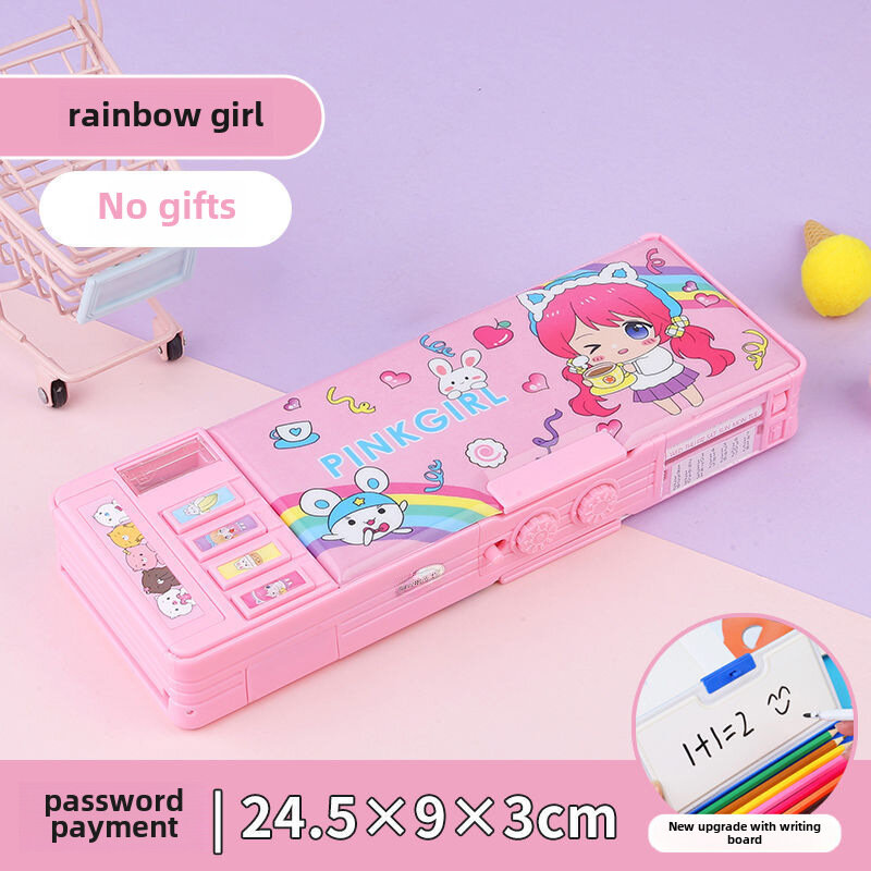 Пенал Rainbow Girl, для девочек, многофункциональный, двусторонний, розовый, фиолетовый