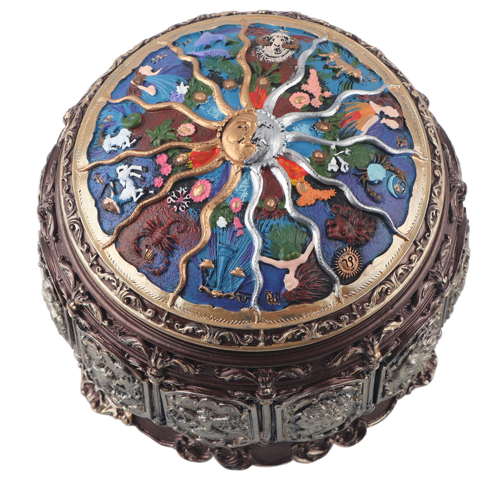 Винтажная музыкальная шкатулка с вращающимся изображением 12 созвездий и мерцающей светодиодной подсветкой богини (Рыбы).