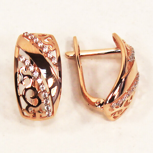 Серьги, красное золото, 585 проба, фианит