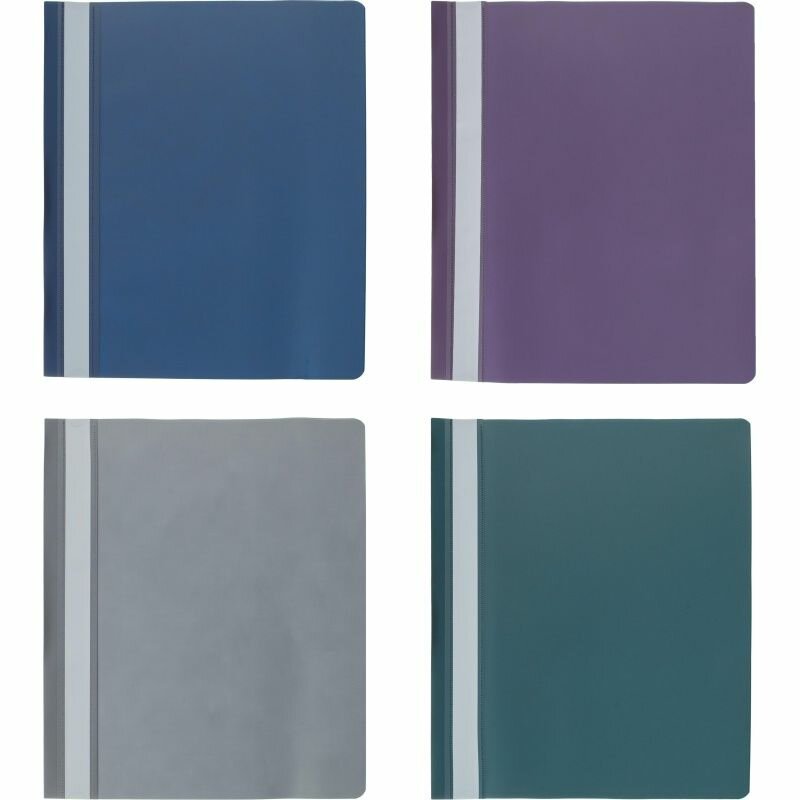 Скоросшиватели Attache "Metall" пластик, 200 мкм, А4, сиреневый, зеленый, серый, синий, 4 шт