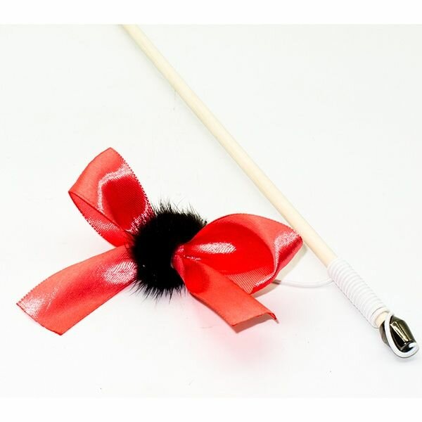 Дразнилка-удочка для кошек Кот Лукас "Бантик с норкой", 50 см, деревянная палочка