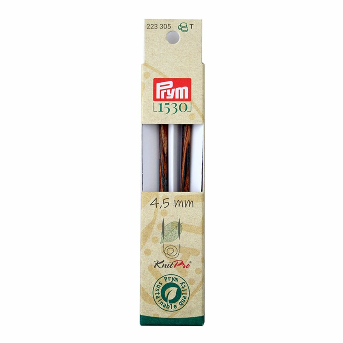 Спицы PRYM "Natural" съемные, длинные, береза, диаметр 4,5 мм, 11,6 см, 2 шт (223305)