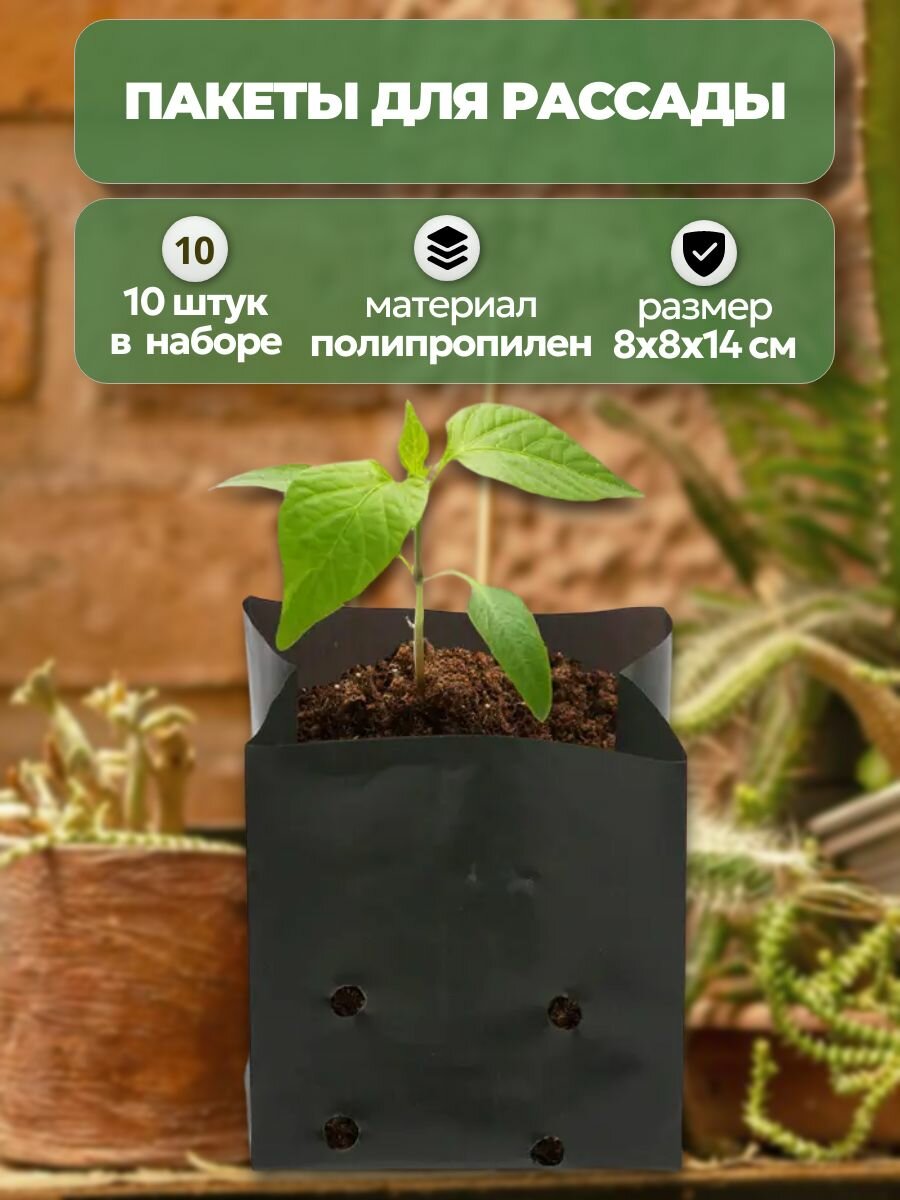 Пакеты для рассады и саженцев 0,5 л, 10 шт, полипропилен - для выращивания огородных, садовых и цветочных культур. Обеспечивают защиту корней от проникновения света.