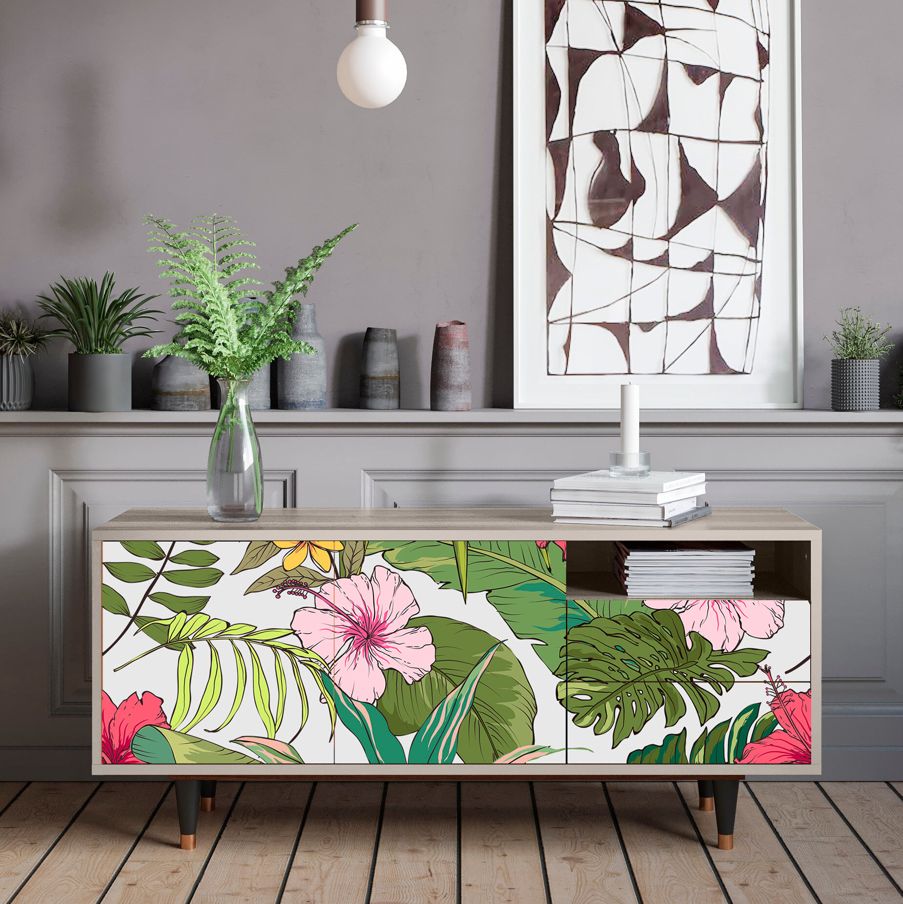 ТВ-Тумба - STORYZ - T7 Verdant Tropics, Размер - 125 x 56 x 41 см, Цвет корпуса - , Сатин