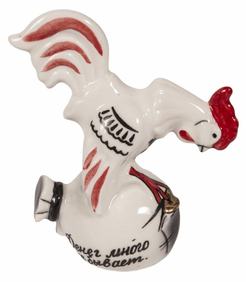 Фигурка фарфоровая петух на мешке (денег много не бывает). Ручная роспись Россия.