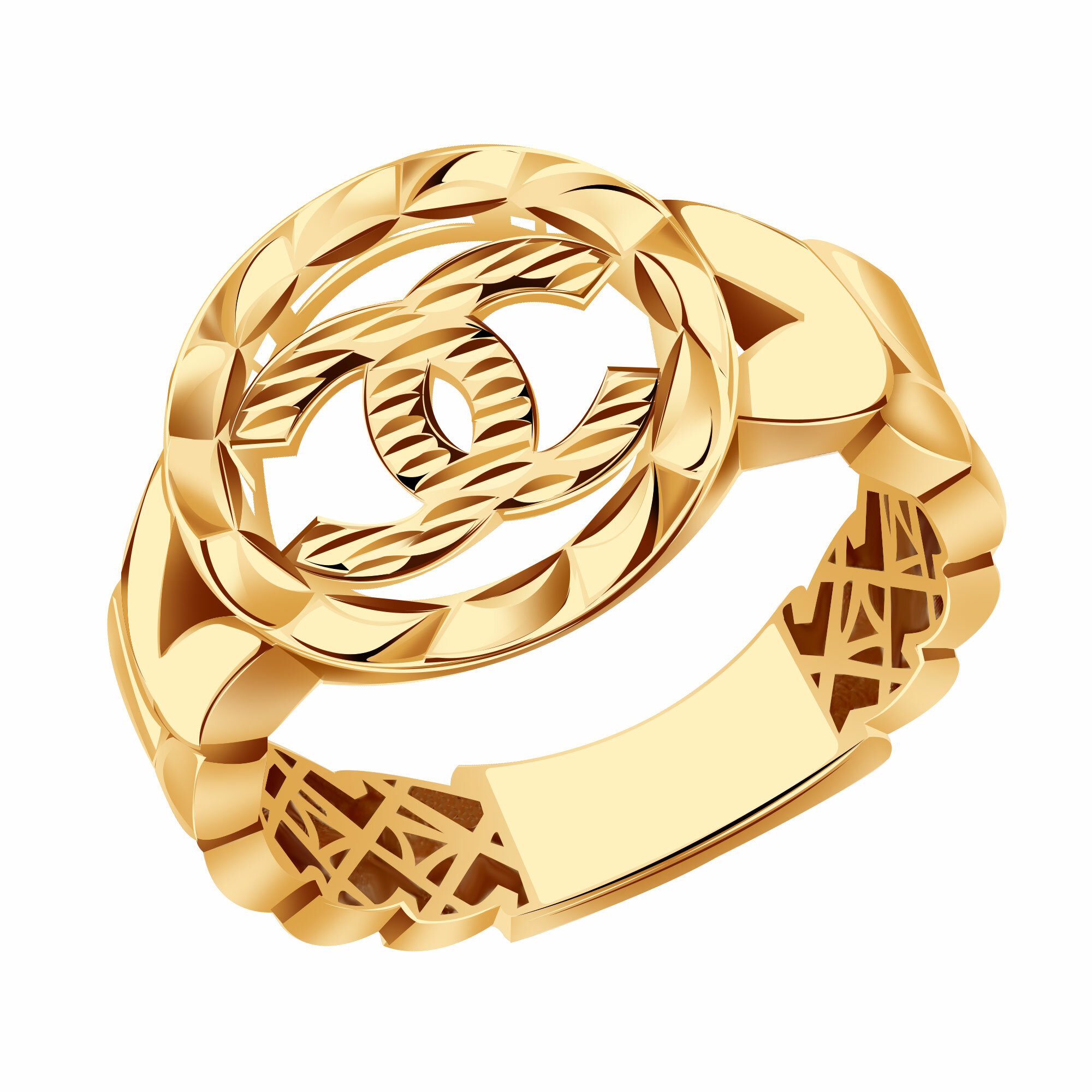 Кольцо широкое, красное золото, 585 проба