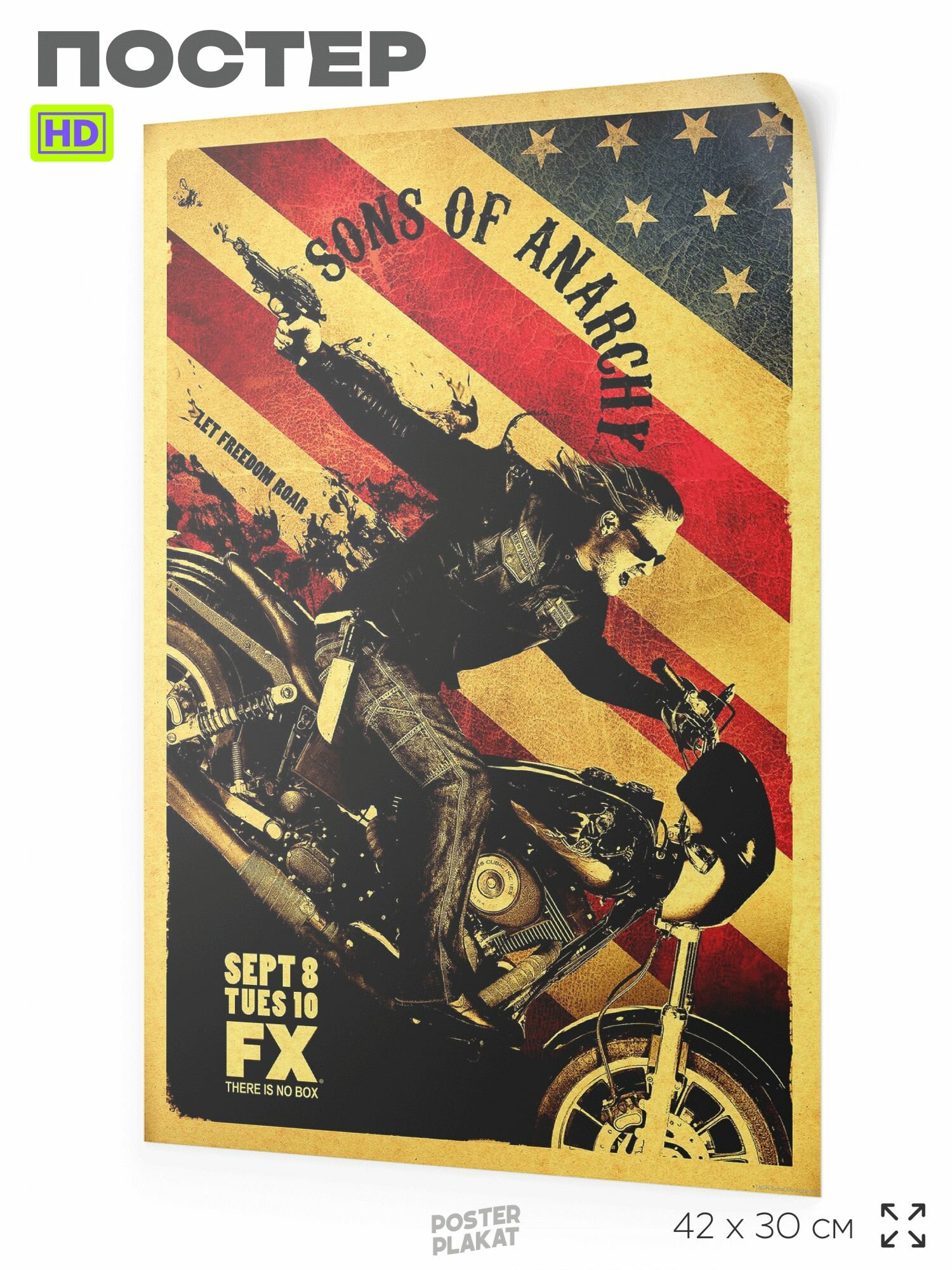 Постер Сыны анархии / Sons of Anarchy, Чарли Ханнэм, по мотиву сериала, для интерьера, А3 (420х297 мм), Постер Плакат