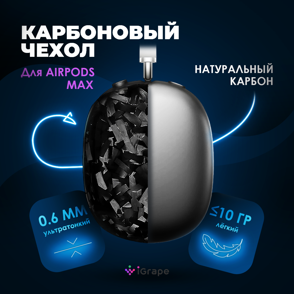 Карбоновый чехол для AirPods Max, iGrape (Мраморный глянцевый) / чехол airpods max