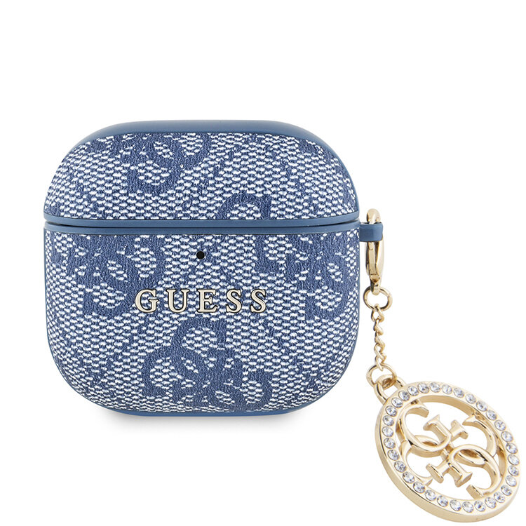 Guess чехол для Airpods 4, PU кожа с узором 4G металлическим лого и подвеской, голубой