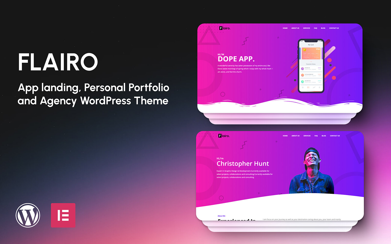 Подарочный сертификат на Шаблон для сайта Вордпресс с демоконтентом Flairo - App landing, Personal Portfolio and Agency WordPress Elementor Theme WordPress Theme