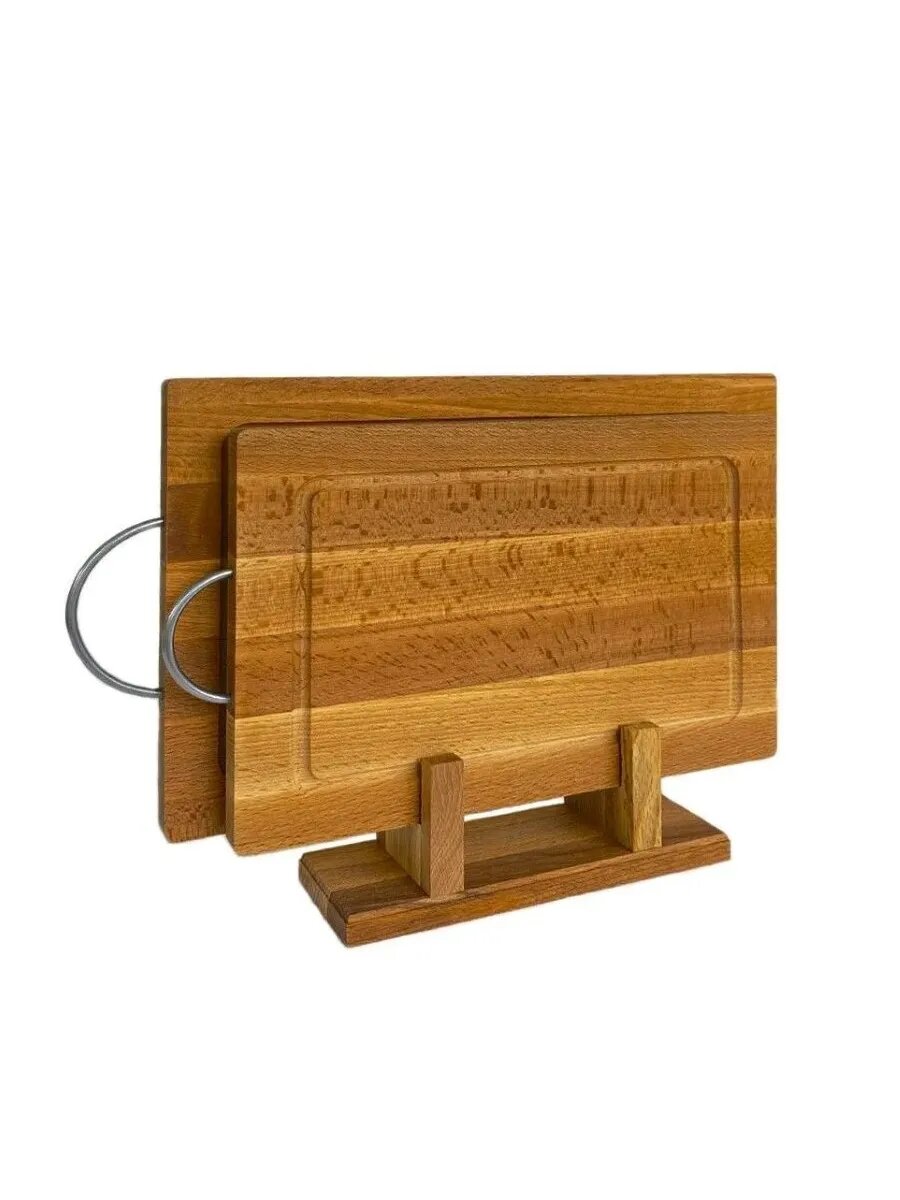 Набор разделочных досок Хозяюшка, на подставке, массив бука, коричневый