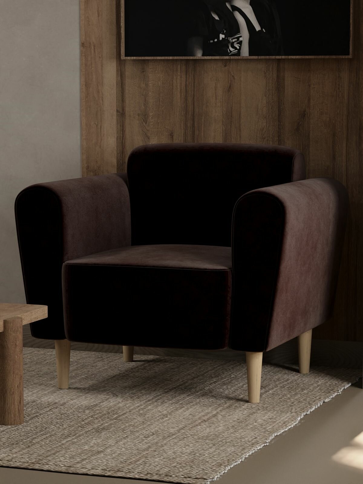 Кресло Фьёрд, для отдыха дома, мягкое, велюр темно-коричневый