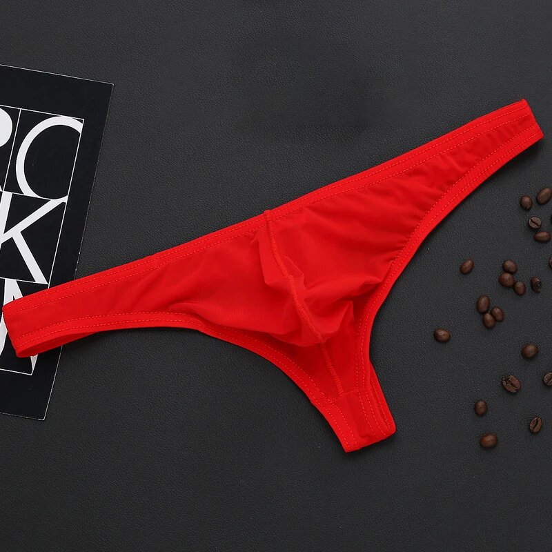 Мужские прозрачные стринги больших размеров и стринги, сексуальное мужское нижнее белье, трусики из ледяного шелка с низкой талией, мужские трусики с Т-образной спинкой, танга-бикини