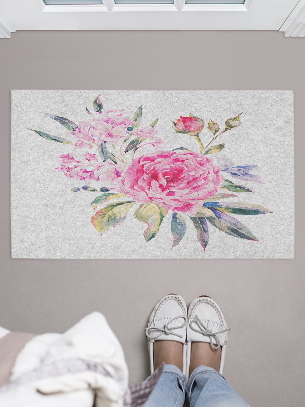 Коврик придверный в прихожую с принтом "Бутон роз" 45 на 75 см , JoyArty
